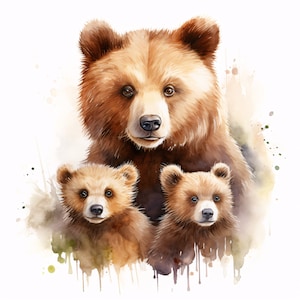 Bear Family Clipart, Mother Bear With Cubs Images, 10 Watercolor Clip ...