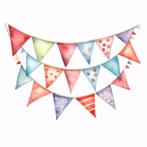 Watercolor Bunting Clipart: Party Flags, Garland (printable Jpgs) - Etsy