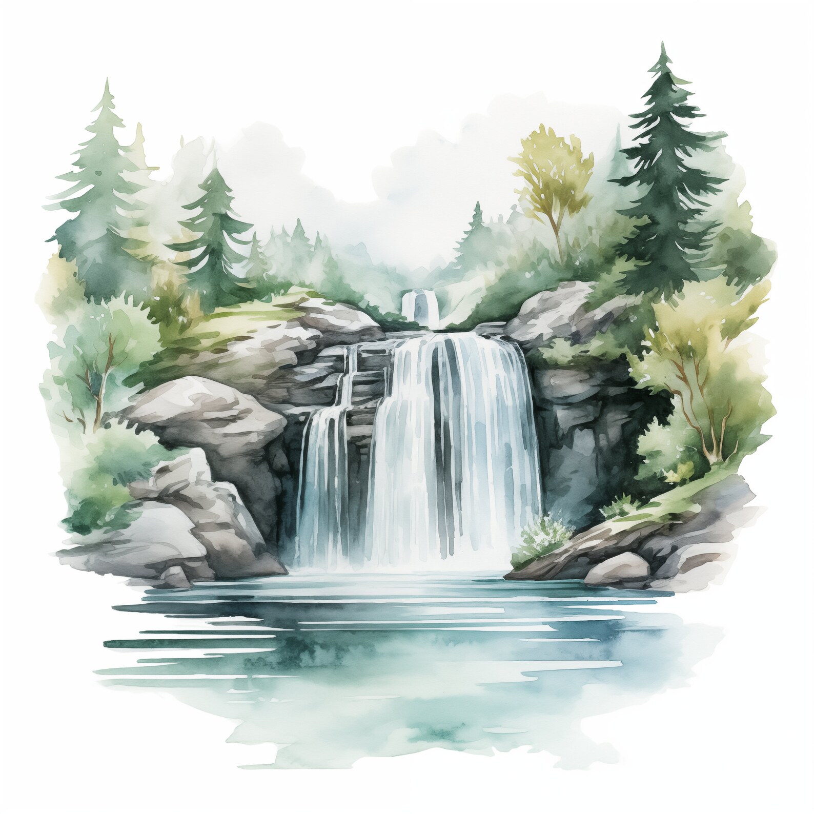 Waterfall, Mountain Water Fall, Forest Waterfalls Watercolor Clipart ...