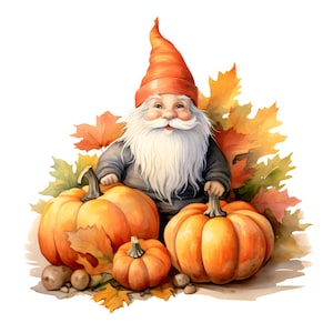 Autumn Gnome Clipart, Gnome With Pumpkins Images, 10 Watercolor Clip ...