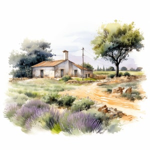 Provence France Clipart, Provence Landscape Images, 10 Watercolor Clip ...