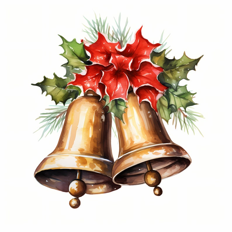 Christmas Bell Clipart, Cozy Boho Bells Images, 10 Watercolor Clip Art ...