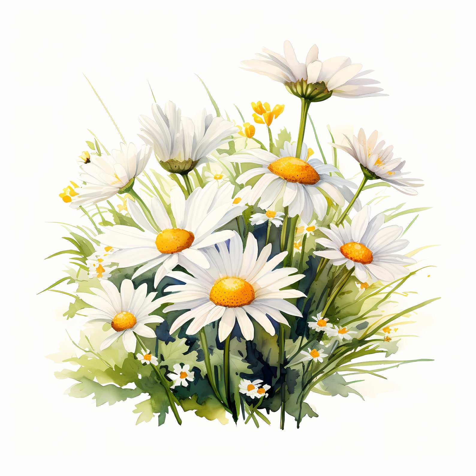 Daisy Flowers Clipart, Daisies Bouquet Images, 10 Watercolor Clip Art ...