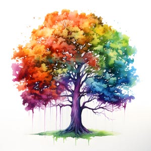 Watercolor Rainbow Tree Clipart: Colorful Tree Images (jpgs, Commercial ...