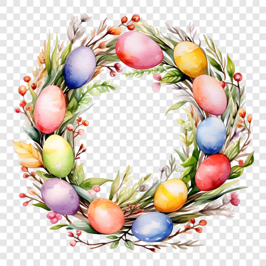 8 PNG Easter Eggs Wreath Clipart, Spring Floral Frame Images ...