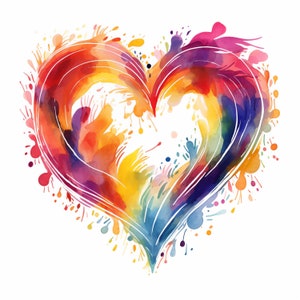 Watercolor Heart Clipart: Abstract Colorful Hearts (jpgs, Commercial ...