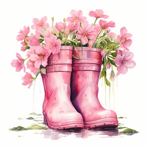 Pink Gumboots Clipart, Rain Boots With Flowers Images, 10 Watercolor ...