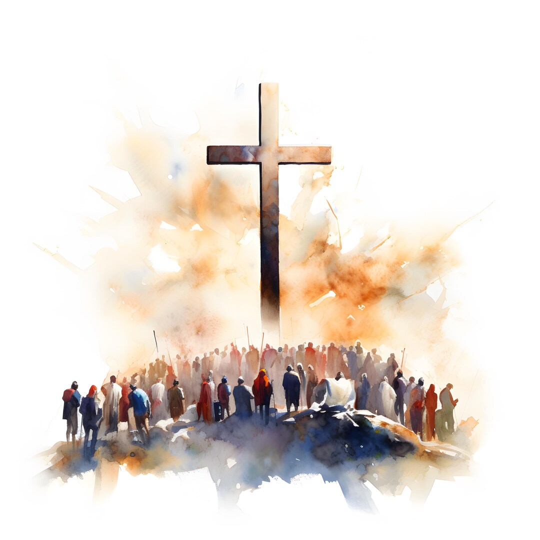 People Around Cross Clipart, Christian Cross Images, 10 Watercolor Clip ...