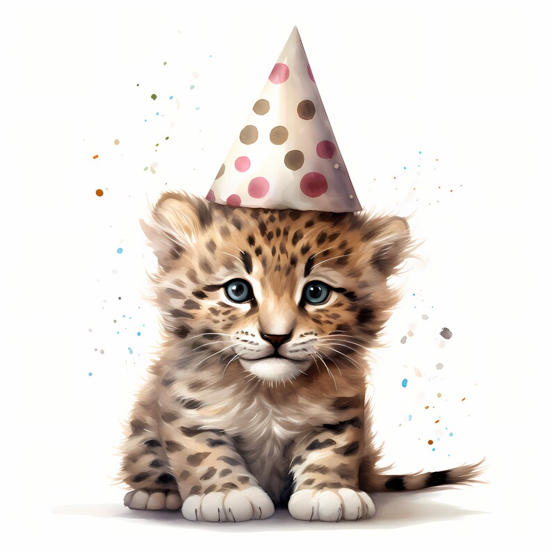 Leopard With Party Hat, Funny Leopard Watercolor Clipart Set With 10 ...
