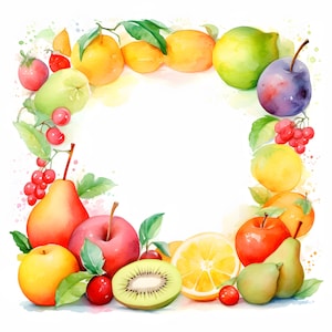 Fruits Frame Clipart, Summer Fruits Borders Images, 10 Watercolor Clip ...