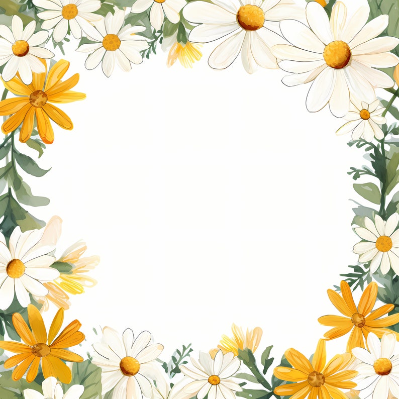Watercolor Daisy Flower Border Clipart: Printable Frame Images (jpgs ...