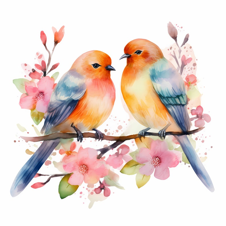 Love Birds Clipart, Birds Couple Images, 10 Watercolor Clip Art ...