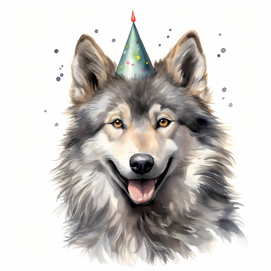 Watercolor Wolf Clipart: Party Hat Animal Images (commercial Use ...