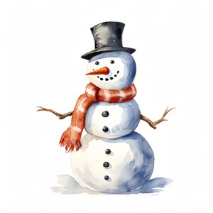 Snow Man Clipart, Snowman With Scarf Images, 10 Watercolor Clip Art ...