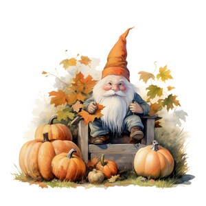 Autumn Gnome Clipart, Gnome With Pumpkins Images, 10 Watercolor Clip ...