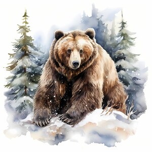 Brown Bear Clipart, Bear in Forest Images, 10 Watercolor Clip Art ...