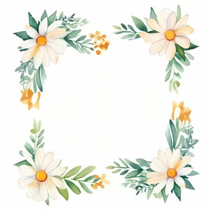 Daisy Frame Clipart, Flowers Frame Images, 10 Watercolor Clip Art ...