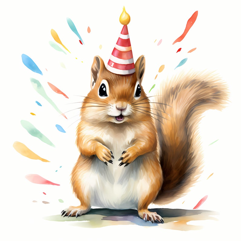 Chipmunk Clipart, Chipmunk With Party Hat Images, 10 Watercolor Clip ...