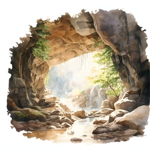 Cave Clipart, Caves Images, 10 Watercolor Clip Art, Printable Jpgs ...