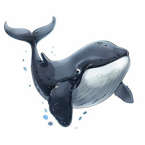 Whale Clipart, Cartoon Whales Images, 10 Watercolor Clip Art, Printable ...