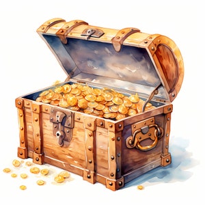 Watercolor Treasure Chest Clipart: Pirate Images (JPG Digital Download ...