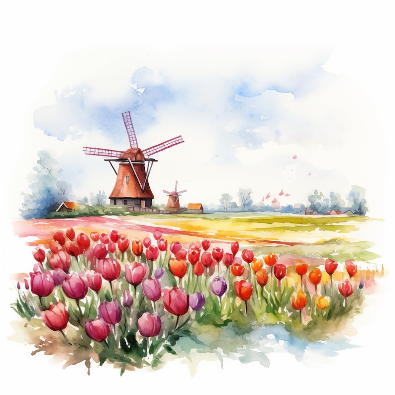 Tulip Field Clipart, Holland Tulips Images, 10 Watercolor Clip Art ...