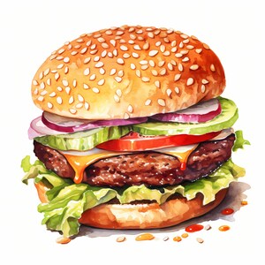 Hamburger Clipart, Tasty Burger Images, 10 Watercolor Clip Art ...