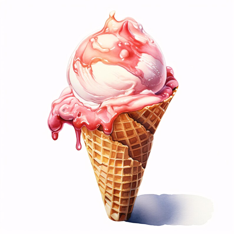 Ice Cream Cone Clipart, Sweet Dessert Images, 10 Watercolor Clip Art ...