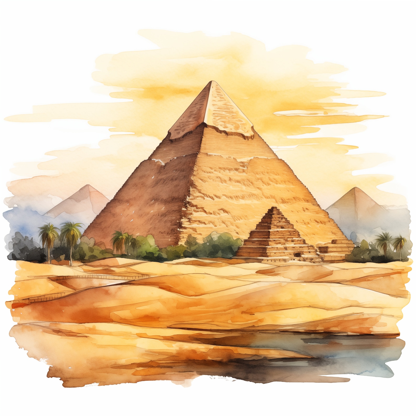 Watercolor Egyptian Pyramids Clipart: Desert Landscape Images (jpgs ...