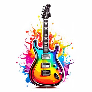 Watercolor Electric Guitar Clipart: Colorful Guitar Images (jpgs ...