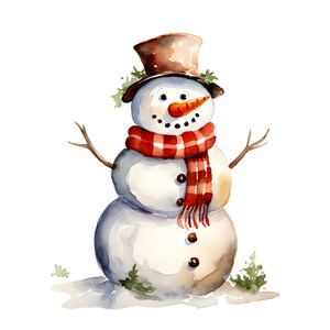 Snow Man Clipart, Snowman With Scarf Images, 10 Watercolor Clip Art ...