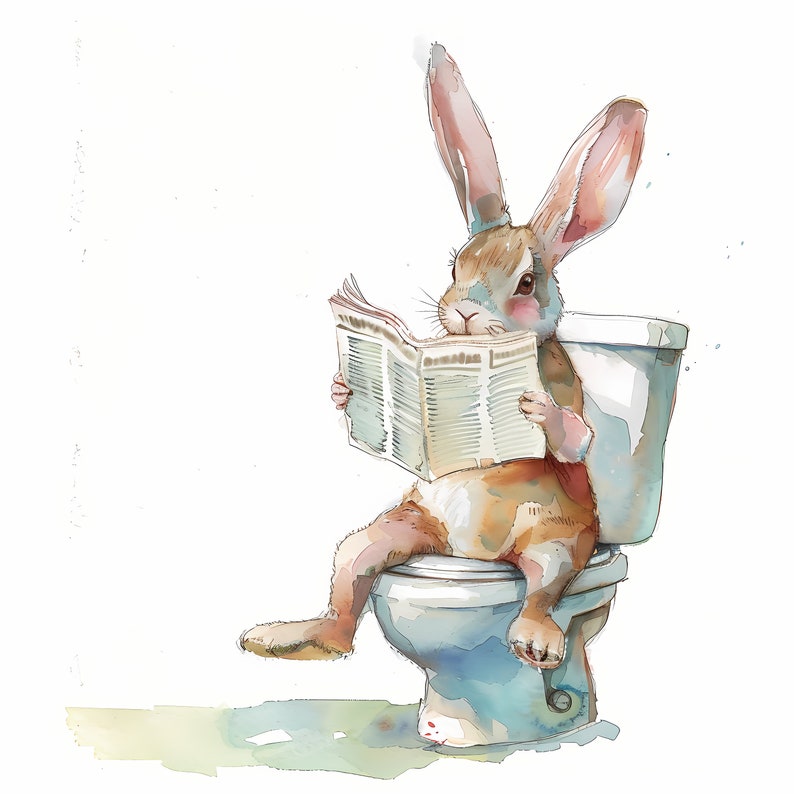 Bunny Clipart, Bunny on the Toilet Images, 10 Watercolor Clip Art ...