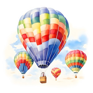 Watercolor Hot Air Balloons Clip Art: Printable JPG Images (commercial ...