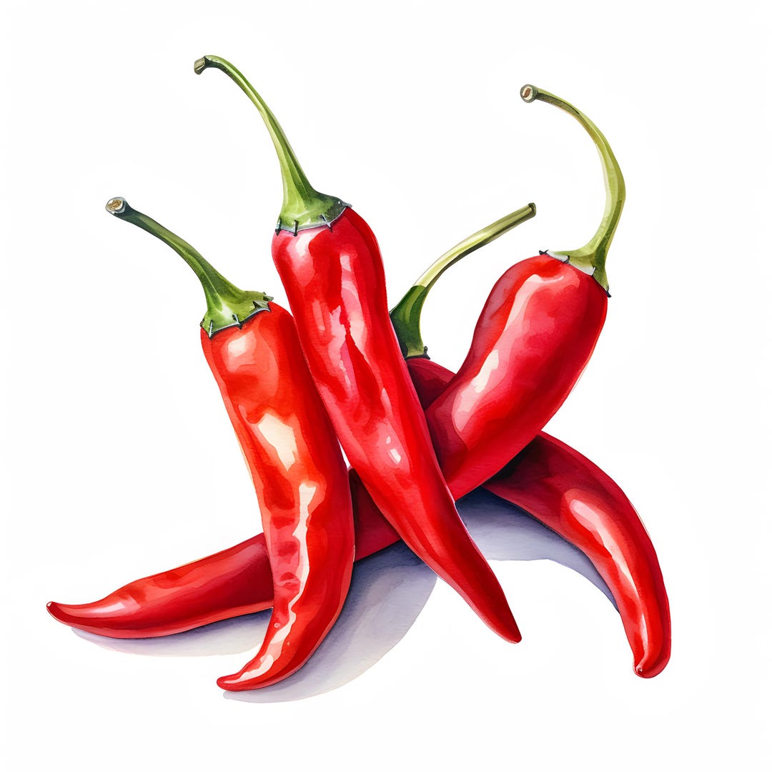 Chilli Peppers Clipart, Red Hot Peppers Images, 10 Watercolor Clip Art ...