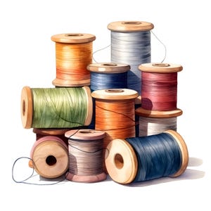 Spools of Thread Clipart, Vintage Thread Images, 10 Watercolor Clip Art ...