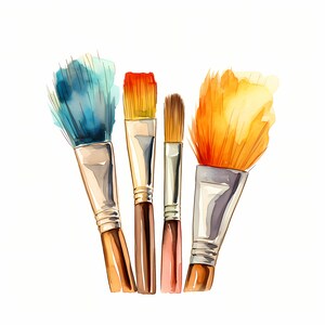 Watercolor Paint Brushes Clipart: Painting Supplies (jpgs, Commercial ...
