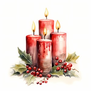 Candles Clipart, Christmas Candles Images, 10 Watercolor Clip Art ...