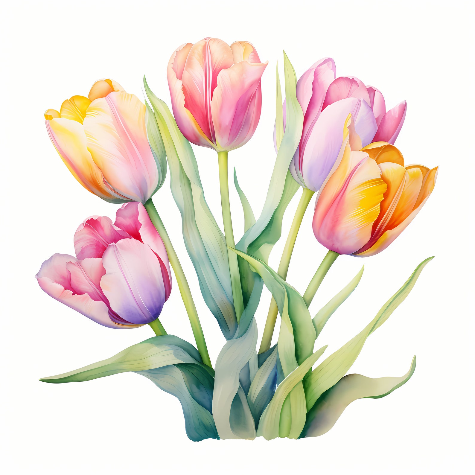 Tulips Clipart, Tulips Bouquet Images, 10 Watercolor Clip Art ...