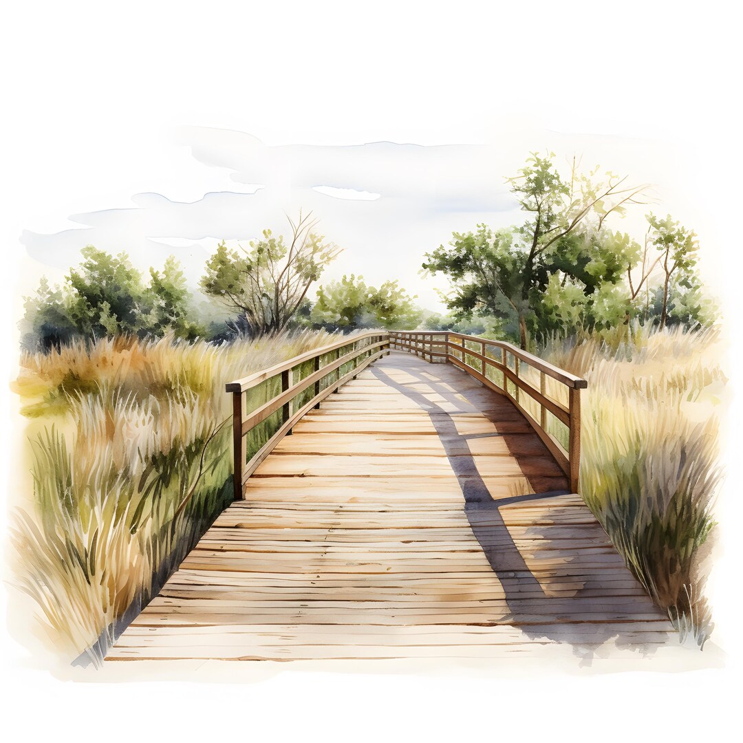 Wooden Broad Walk Clipart, Wooden Broadwalk Images, 10 Watercolor Clip ...