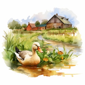 Duck Clipart, Farm Duck Images, 15 Watercolor Clip Art, Printable Jpgs ...
