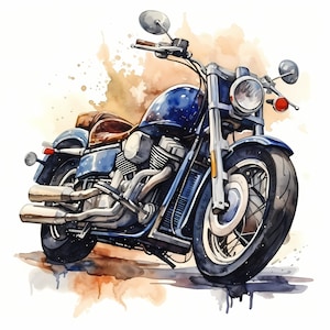 Motobike Clipart, Motorcycle Images, 10 Watercolor Clip Art, Printable ...