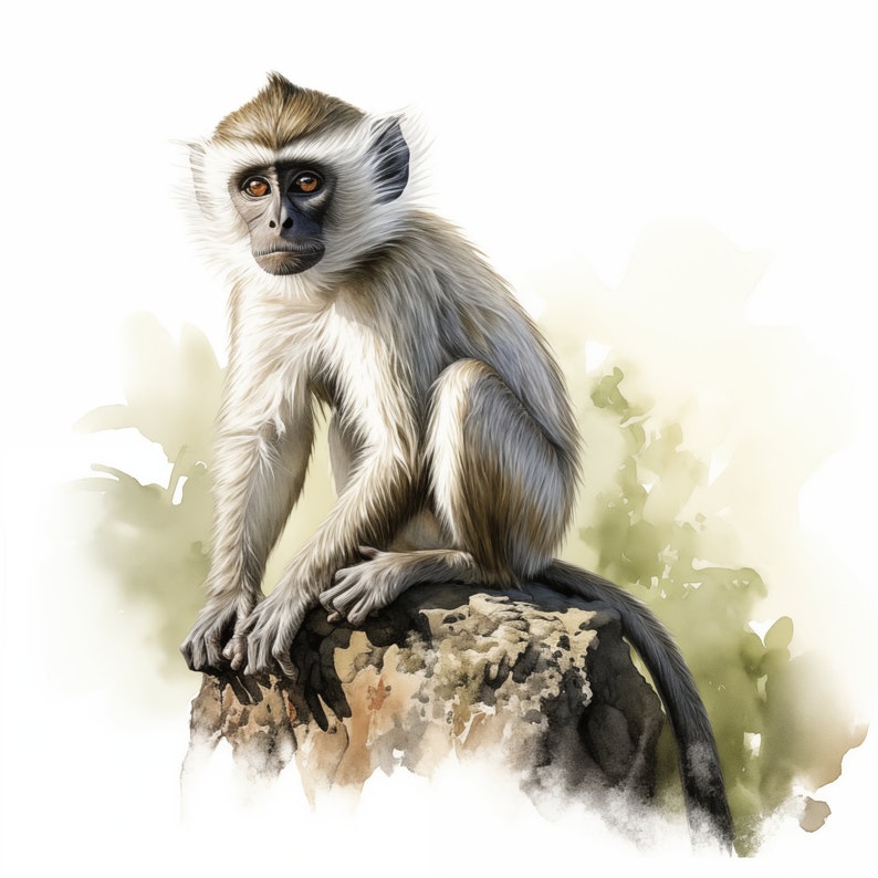 10 Vervet Monkey, Vervet Monkey JPG, Watercolor Clipart, High Quality ...