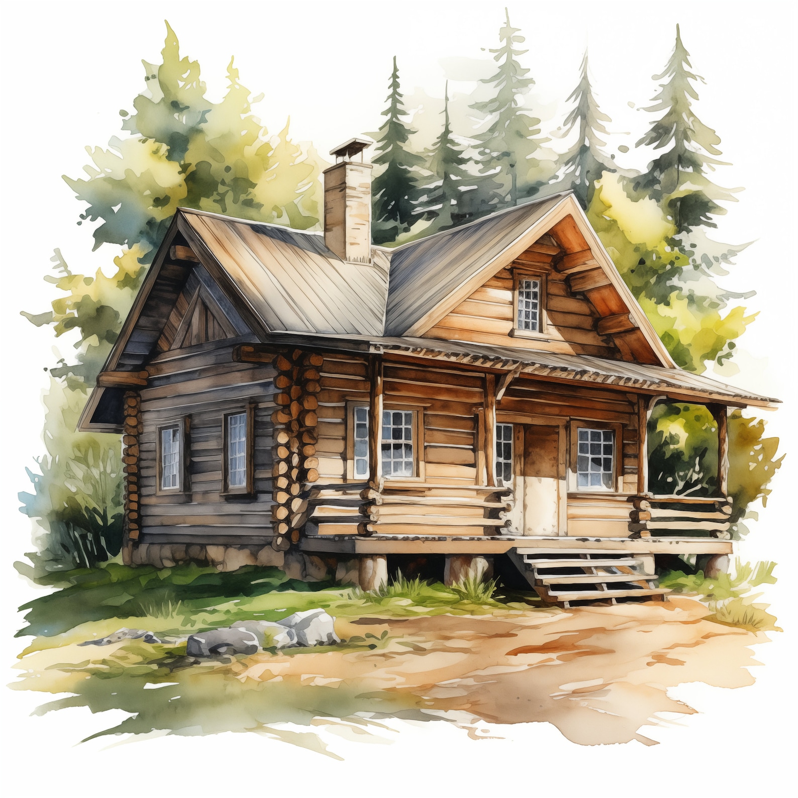 10 Rustic Cabin Clipart, Old Cabin JPG, Watercolor Clipart, High ...