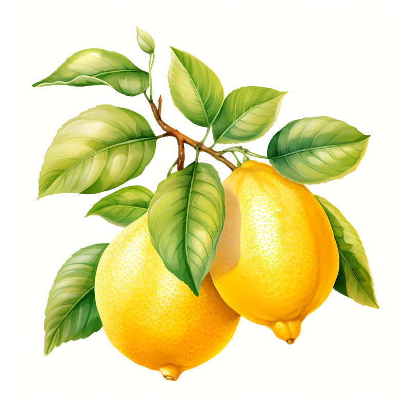 Lemons, Fresh Citrus, Fruit Lemon Watercolor Clipart Set With 10 JPG ...