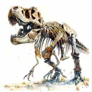 T-rex Skeleton Clipart, Dinosaur Bones Images, 10 Watercolor Clip Art ...