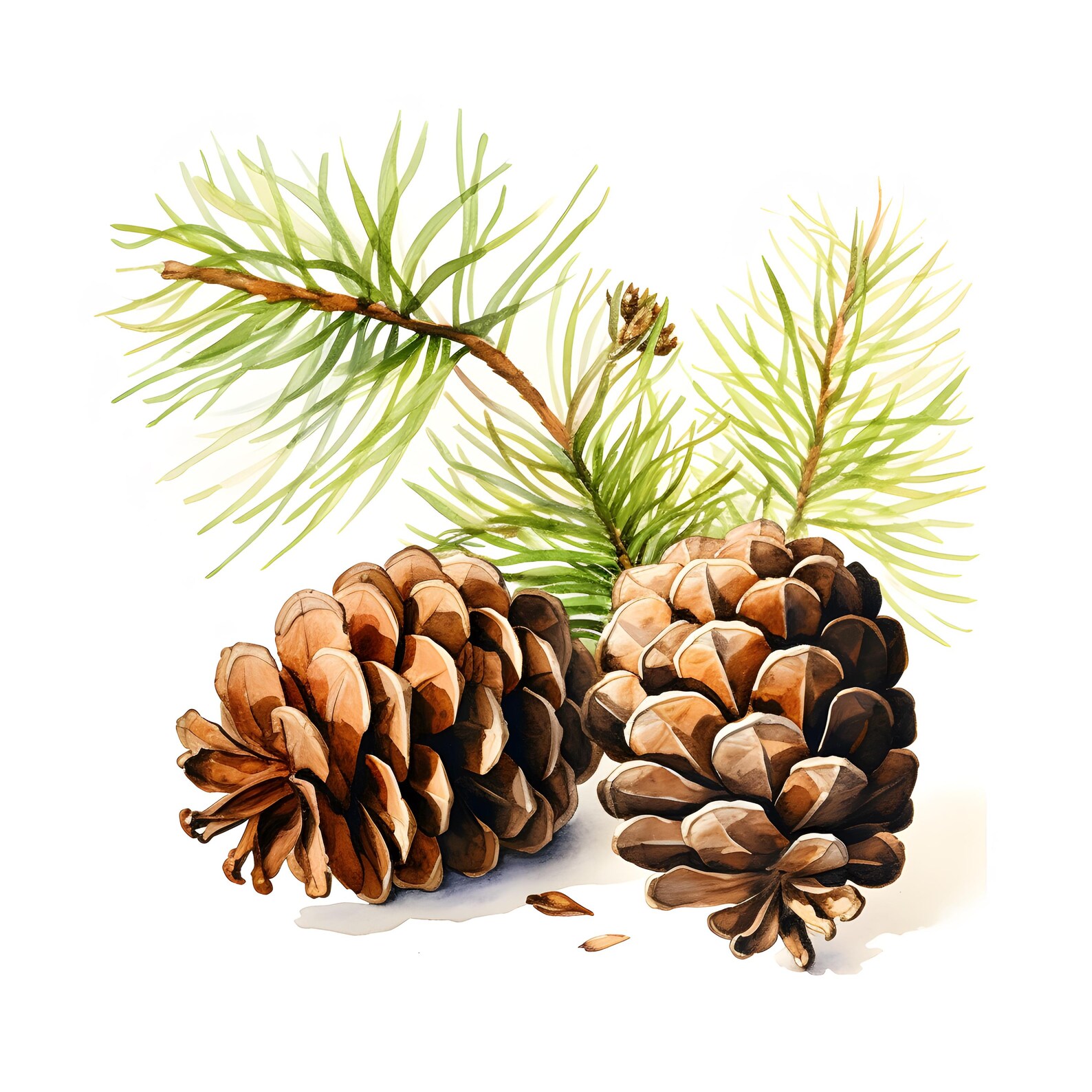 Pine Cones Clipart, Christmas Fir Tree Images, 10 Watercolor Clip Art ...