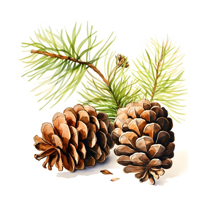 Pine Cones Clipart, Christmas Fir Tree Images, 10 Watercolor Clip Art ...