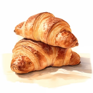 Croissants Clipart, Tasty French Dessert Images, 10 Watercolor Clip Art ...