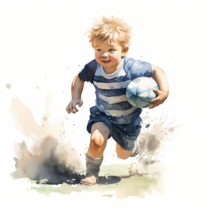 Rugby, Child Rugby Watercolor Clipart Set With 10 JPG Images Instant ...