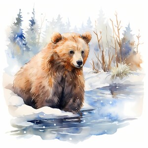 Brown Bear Clipart, Bear in Forest Images, 10 Watercolor Clip Art ...